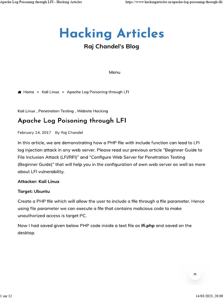 Log Poisonning LFI | PDF | Espionage Techniques | Computer Law