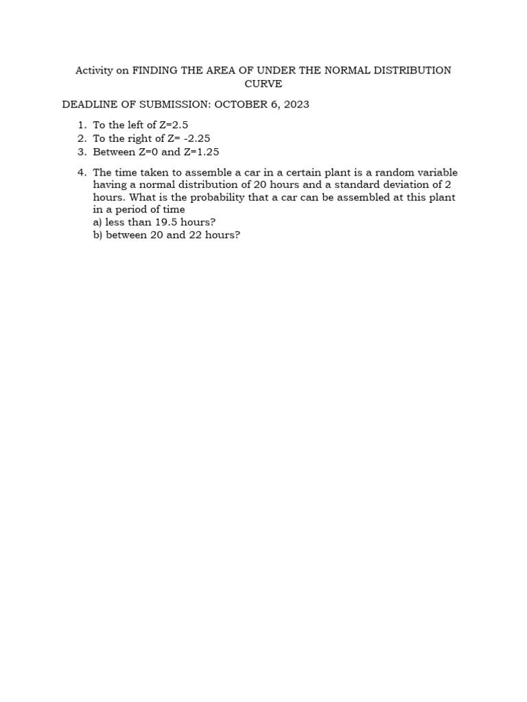 Area Under Normal Distribution Calculations | PDF