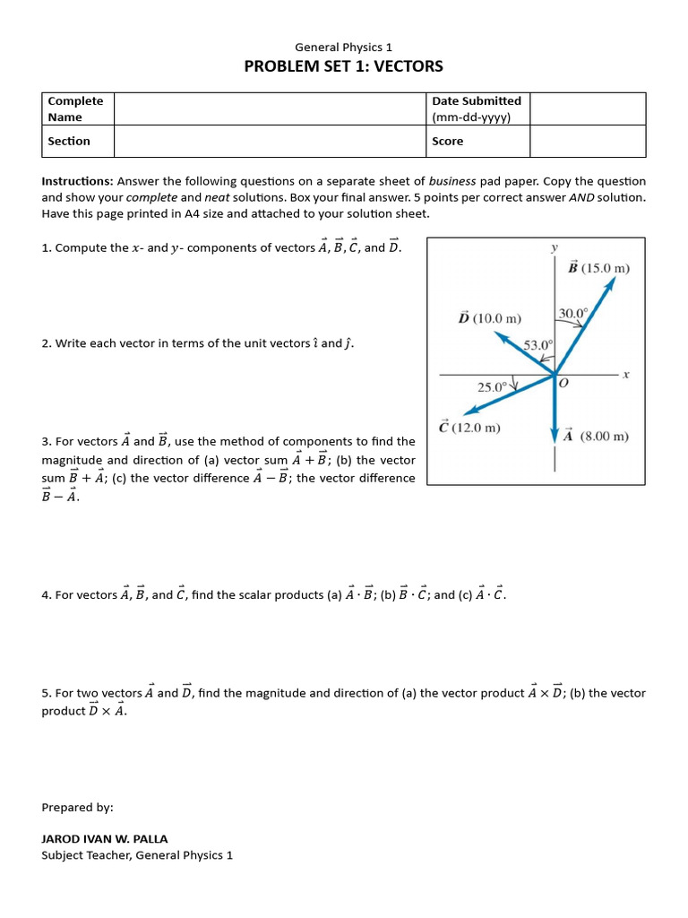 01 Problem Set Vectors | PDF