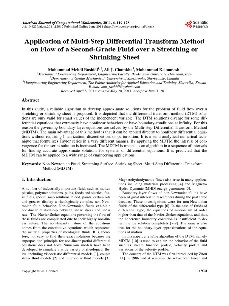 Application of Multi-Step Differential Transform Method On Flow of A Second-Grade Fluid Over A ...