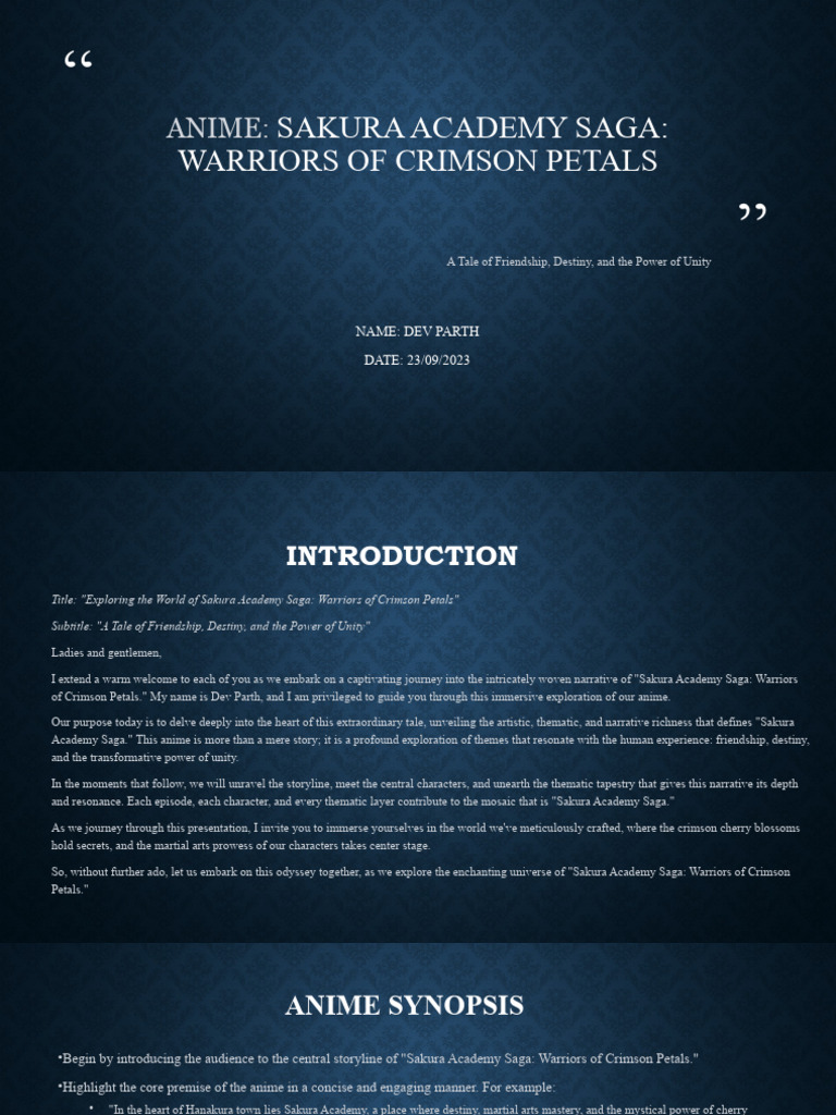 ANIME: Sakura Academy Saga: Warriors of Crimson Petals | PDF ...