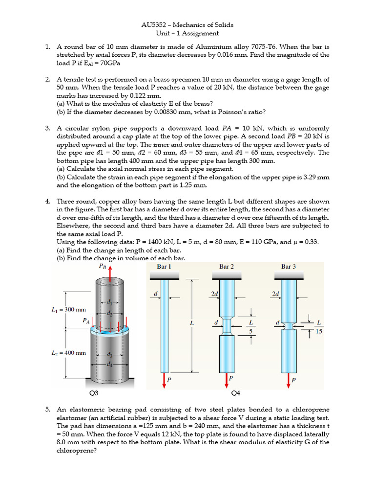 Mechanics of Solid Problems On Stress and Strain | PDF | Young's Modulus | Stress (Mechanics)