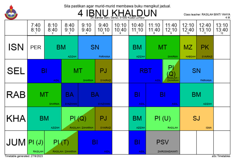 Jadual Kelas 4ik Terkini | PDF