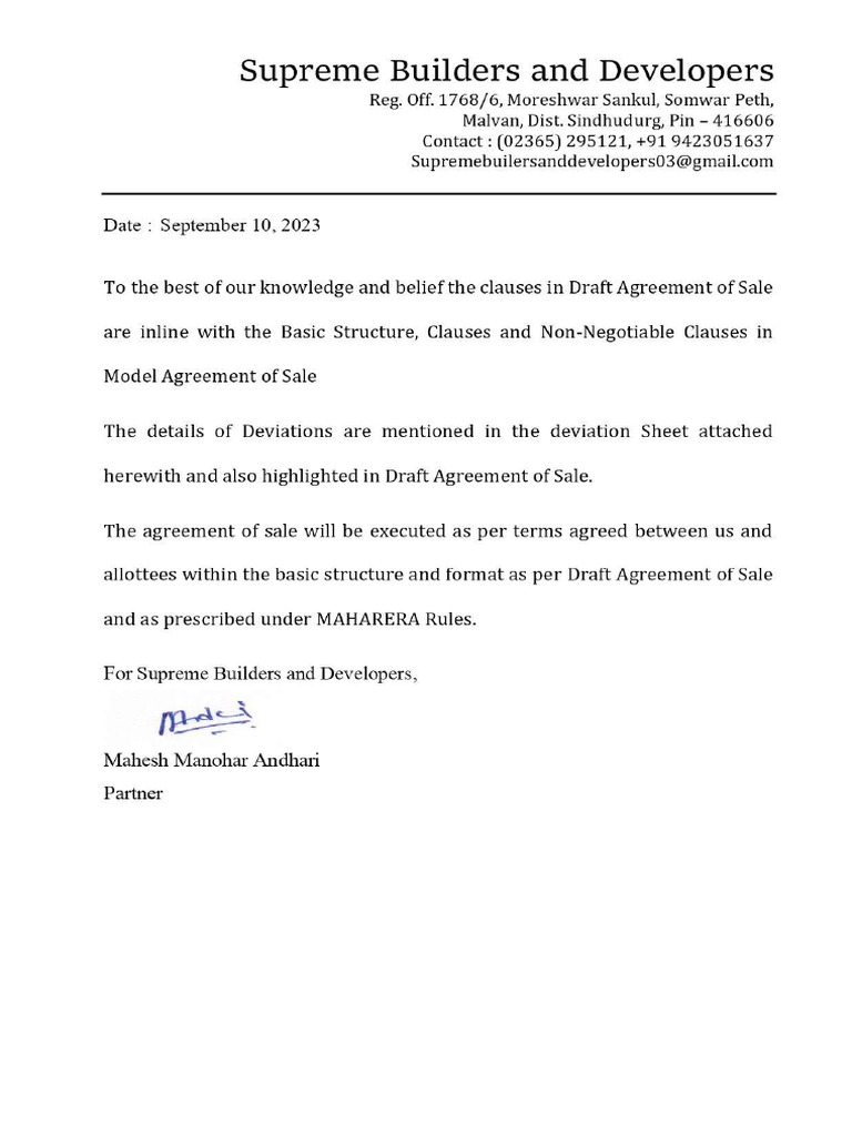 1 Deviation Report With Respect To Model Copy of Agreement | PDF