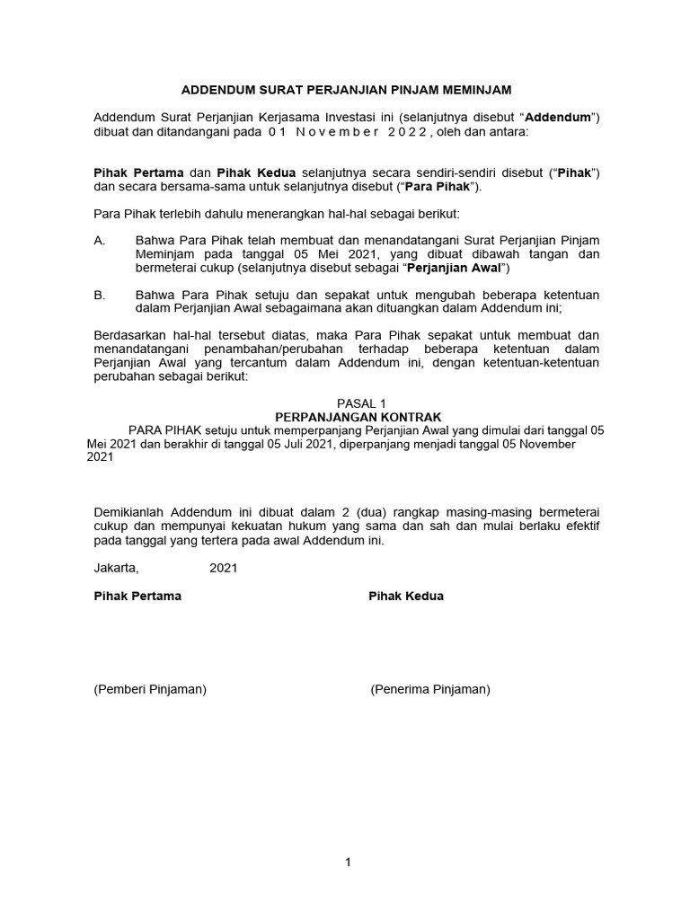 Addendum Perjanjian Pinjam Uang | PDF