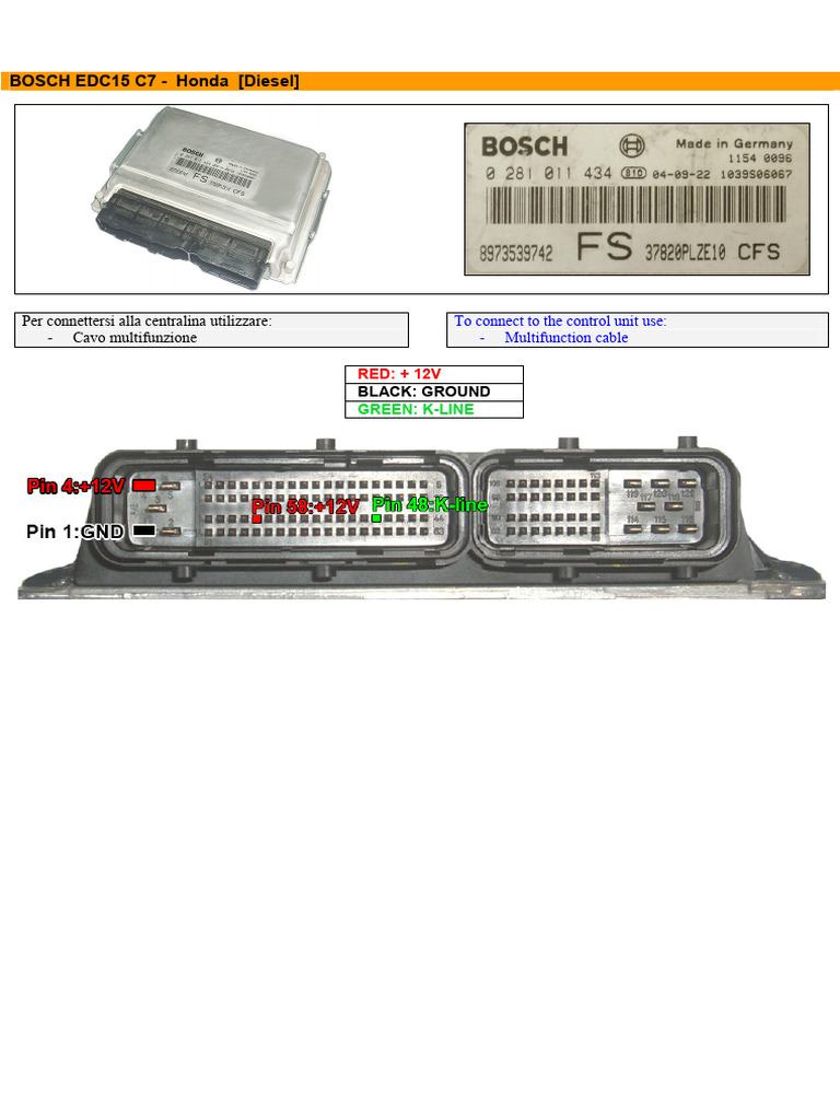 Pinout Bosch Edc15 C7 Honda | PDF | Technology & Engineering