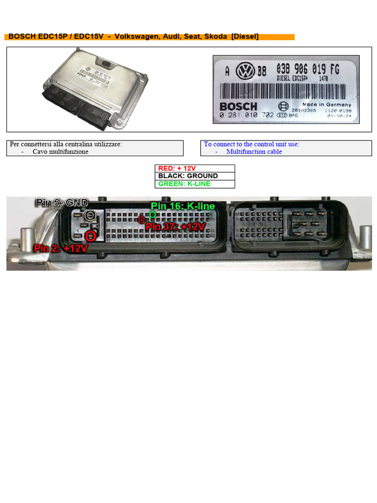 Pinout Bosch Edc15p Edc15v Vag | PDF