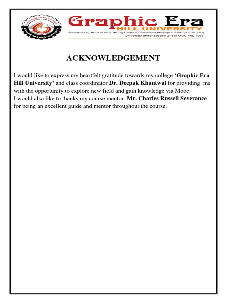 Acknowledgement | PDF | Career & Growth