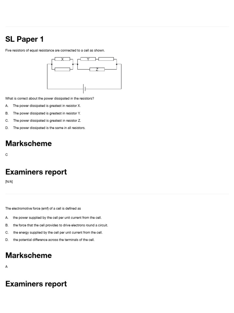Markscheme SL Paper 1 | PDF | Electrical Resistance And Conductance ...