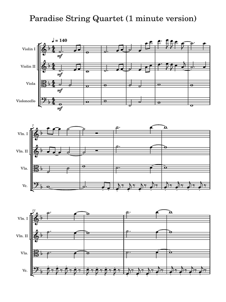 Paradise String Quartet (1 Minute Version) | PDF | Continuous Pitch ...