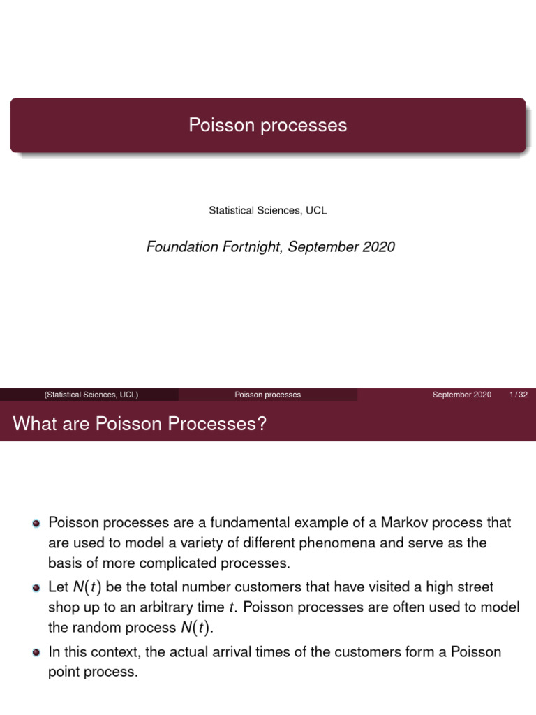 Poisson Processes: Foundation Fortnight, September 2020 | PDF | Markov ...