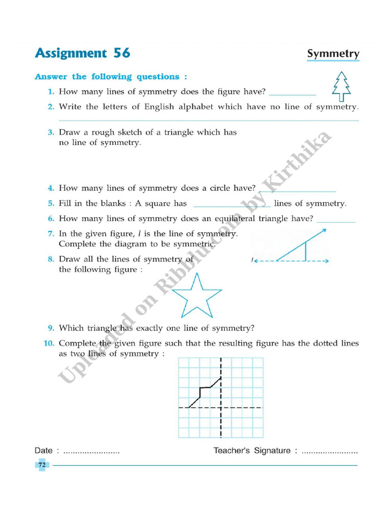 Cbse Class 6 Maths Worksheet Symmetry 1 | PDF