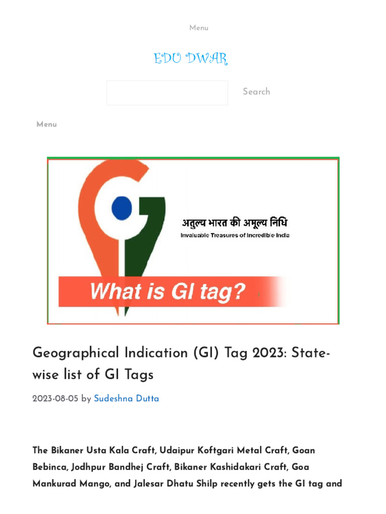 Geographical Indication (GI) Tag 2023 - State-Wise List of GI Tags ...