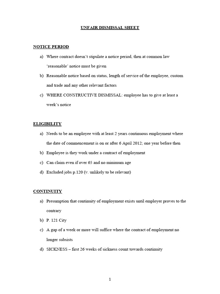Unfair Dismissal Sheet | PDF