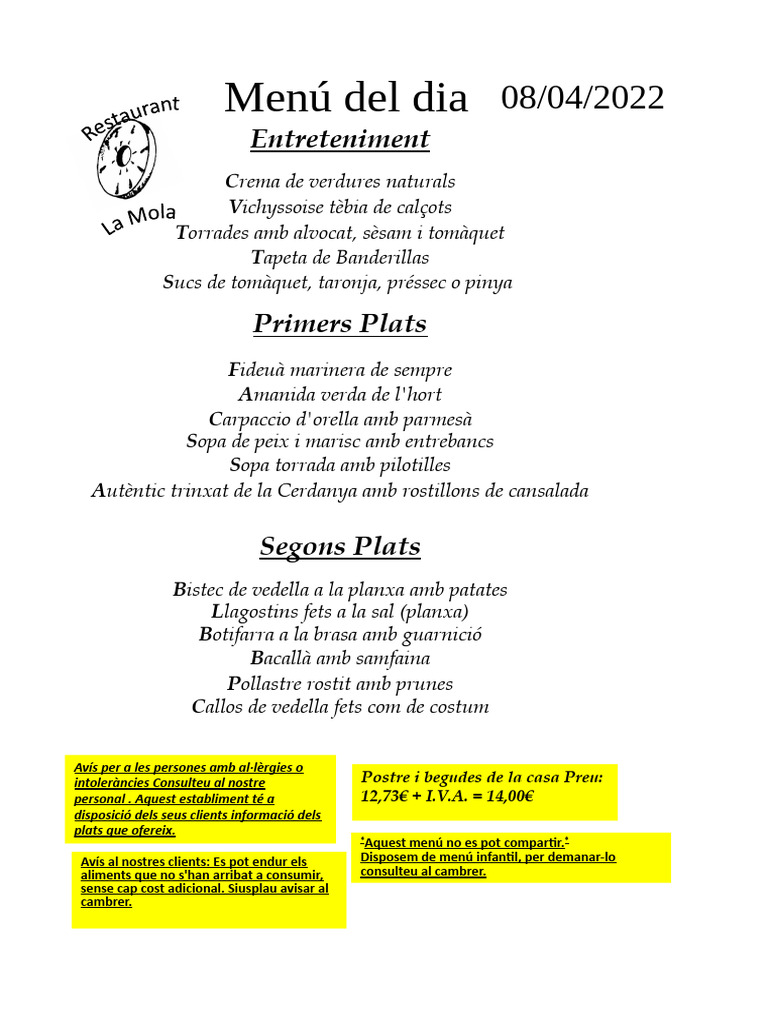 Menú Del Dia 2017 | PDF