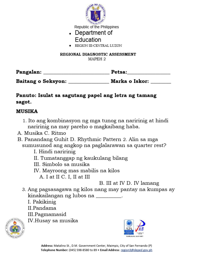 Grade 2 Diagnostic Test To Be Submitted To Region 2022 | PDF