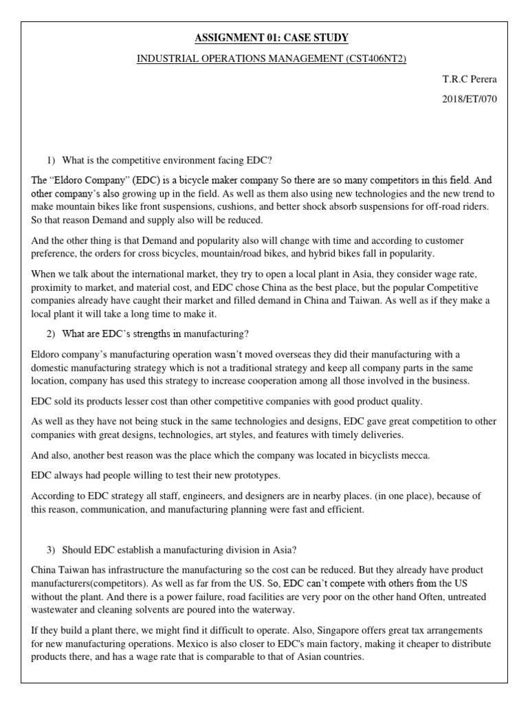 EDC Bicycle Manufacturing Case Study Analysis | PDF | Economies