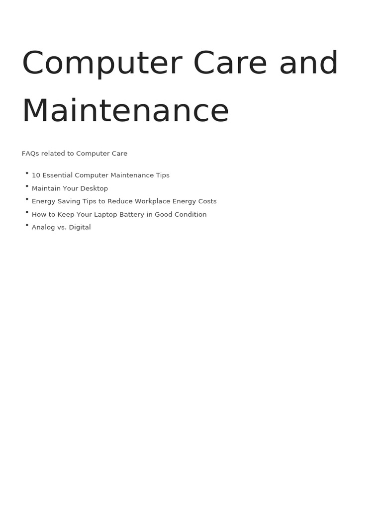 Computer Care and Maintenance | PDF