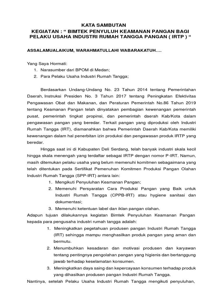 KATA SAMBUTAN KEPALA DINAS BIMTEK PKP REV | PDF
