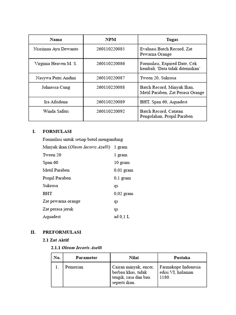 Kelompok 2 - Preformulasi Emulsi Minyak Ikan | PDF