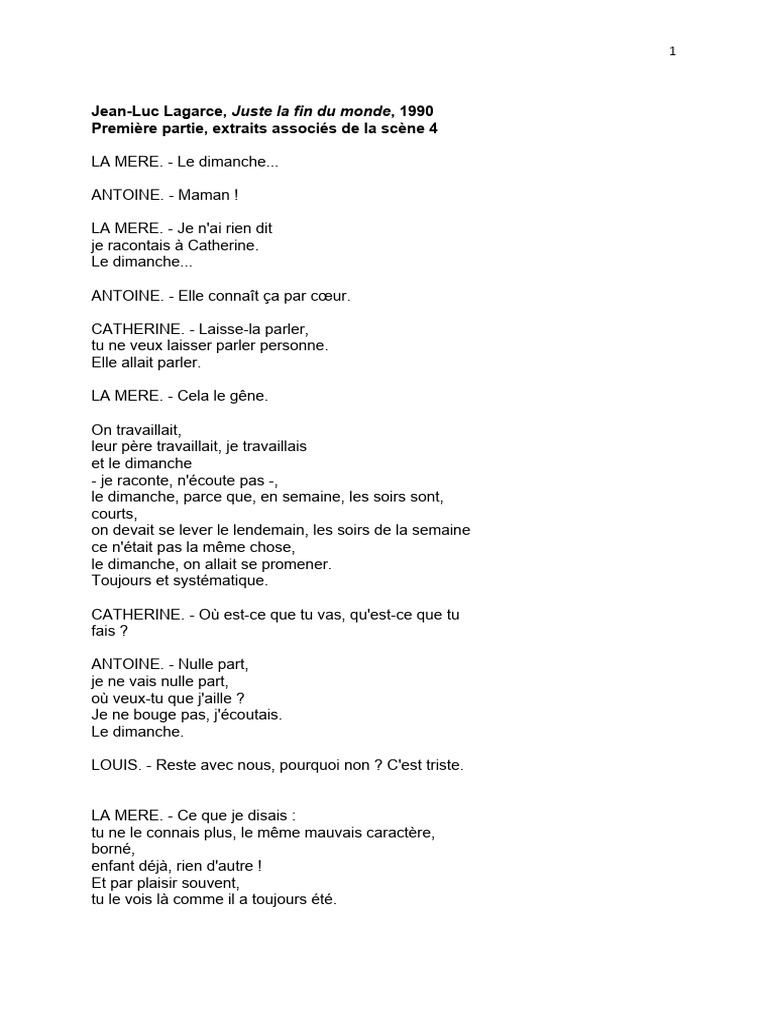 Premiere Sequence 4 Juste La Fin Du Monde Lecture Lineaire 3 Partie 1 Scene 4 Extraits | PDF