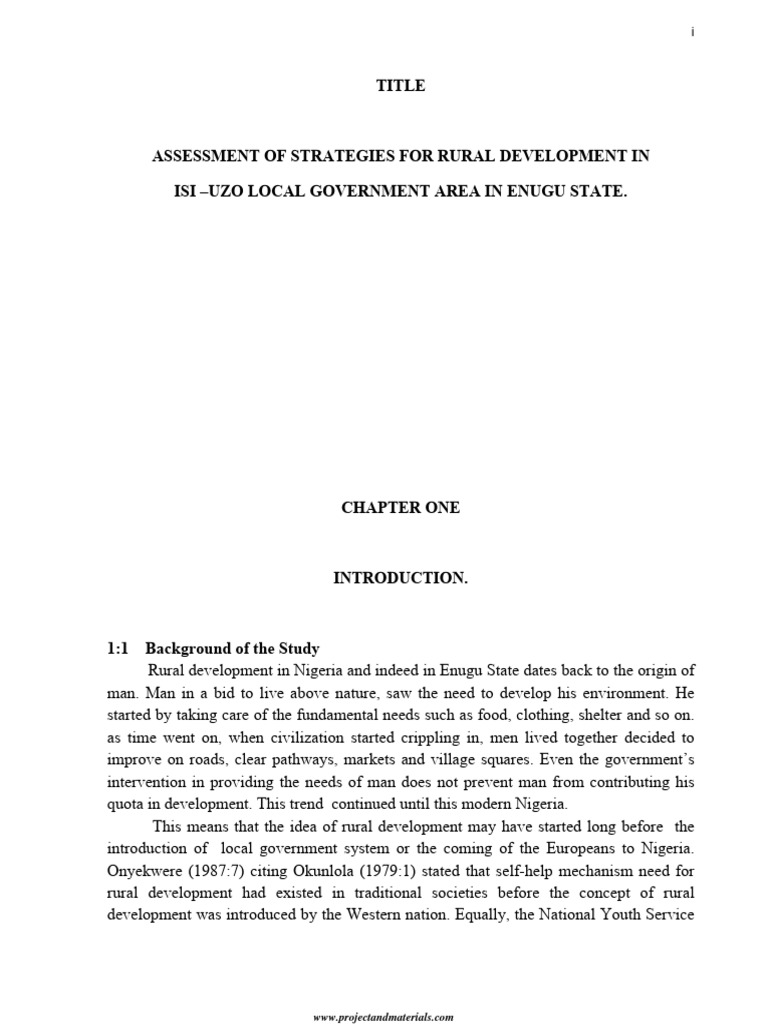 Assessment of Strategies For Rural Development in Isi - Uzo Local Government Area in Enugu State ...