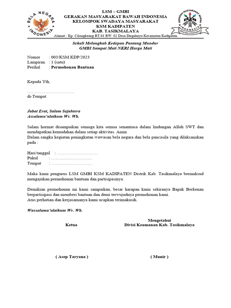 Surat Permohonan BAntuan LSM GMBI | PDF