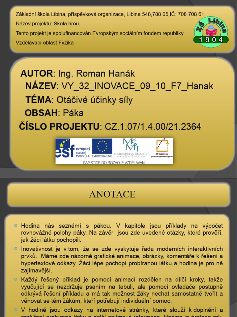 VY 32 INOVACE 09 10 F7 Hanak Otacive Ucinky Sily Páka | PDF