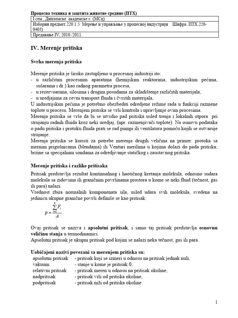 IV-Merenje Pritiska | PDF