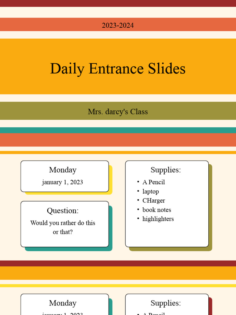 Retro Colorful Daily Slides and Bell Ringer Templates | PDF | Writing ...