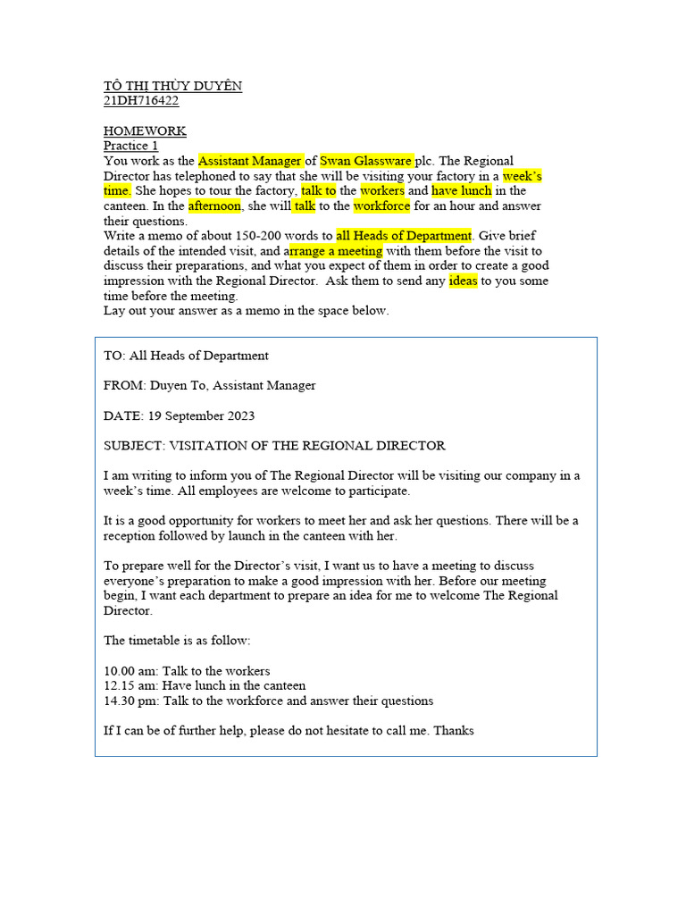 Memos on Director Visit and Expense Concerns | PDF | Expense | Business