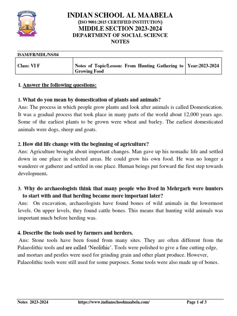 From Hunting Gathering To Growing Food - Notes | PDF | Paleolithic ...