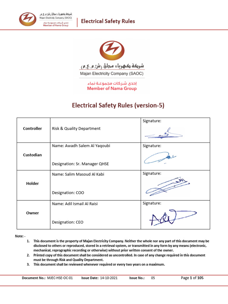 ESR - Rev 5.0 HSE-OC-01-05 | PDF | High Voltage | Electrical Substation