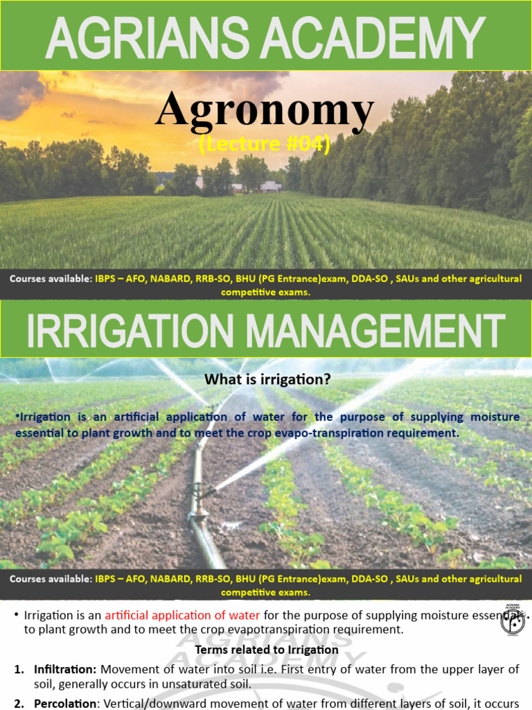 Irrigation Management for Agronomy Exams | PDF