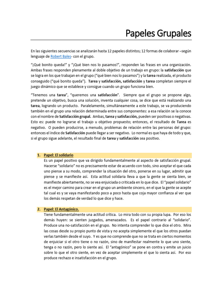 Papeles Grupales | PDF