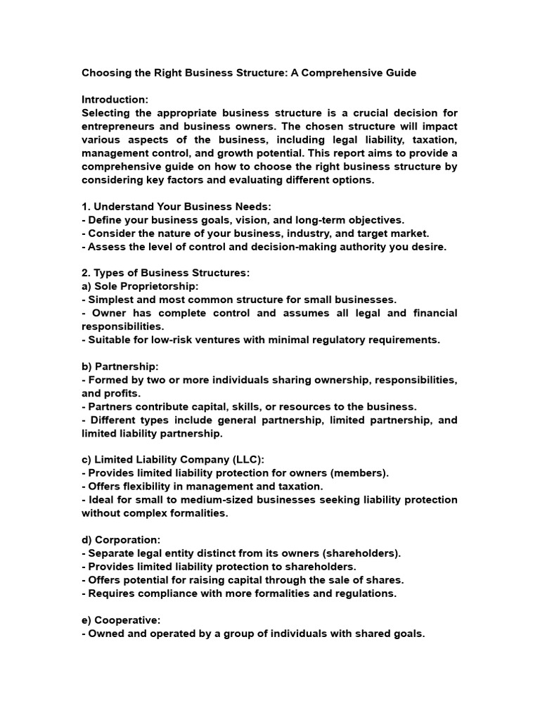 Choosing The Right Business Structure | PDF | Limited Liability Company ...