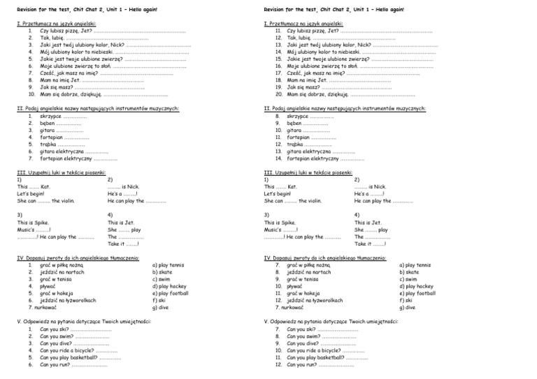 Chit Chat 2 - Revision Unit 1 | PDF