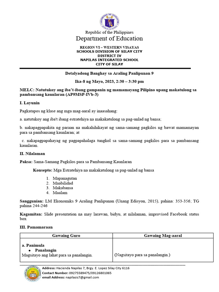 Lesson Plan Sa Araling-Panlipunan-9 | PDF