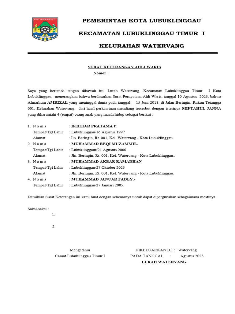 Surat Keterangan Miftahul Jannah | PDF