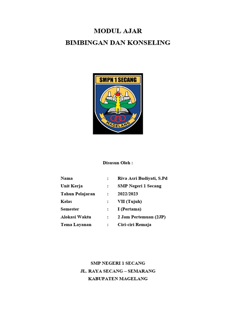MODUL AJAR CIRI-CIRI REMAJA (SMT 1) | PDF | Karier & Perkembangan