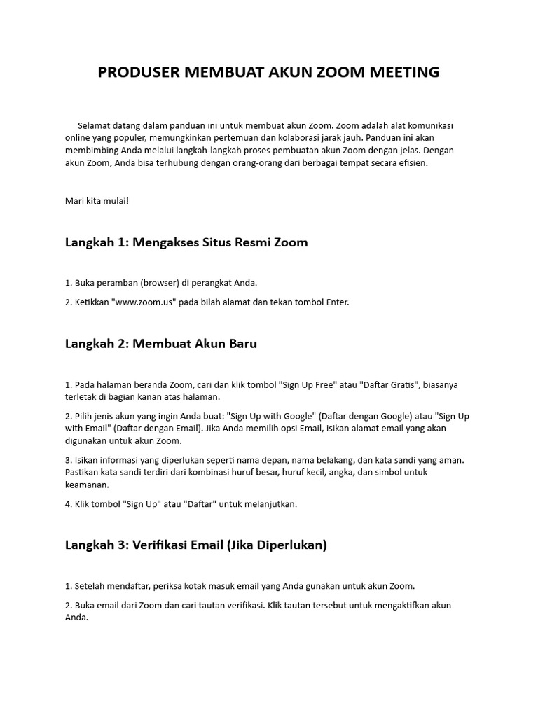 Produser Membuat Akun Zoom Meeting | PDF