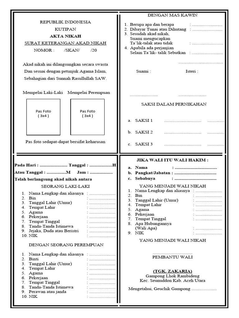 SURAT AKTA NIKAH (Surat Ket Akad Nikah) | PDF