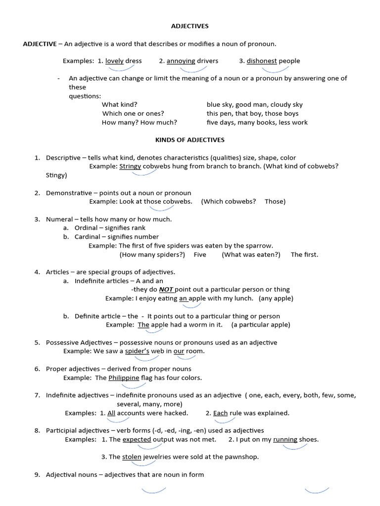 ADJECTIVES - Handouts | PDF | Adjective | Noun