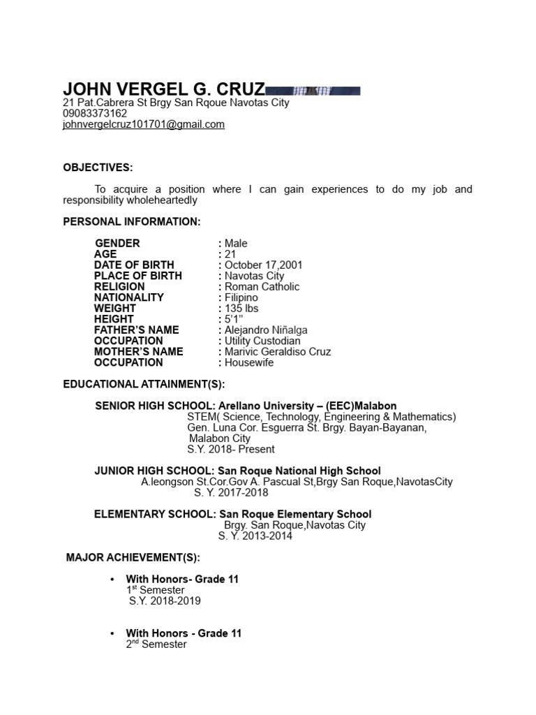Resume of John Vergel G. Cruz | PDF