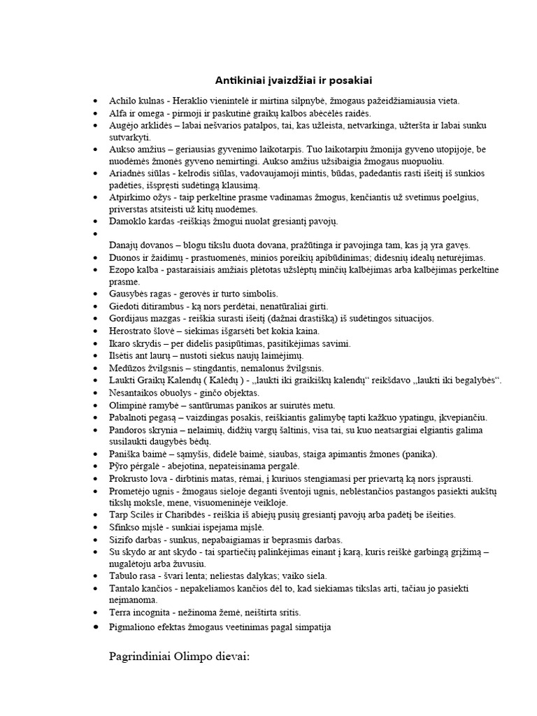 Antikiniai Įvaizdžiai Ir Posakiai | PDF