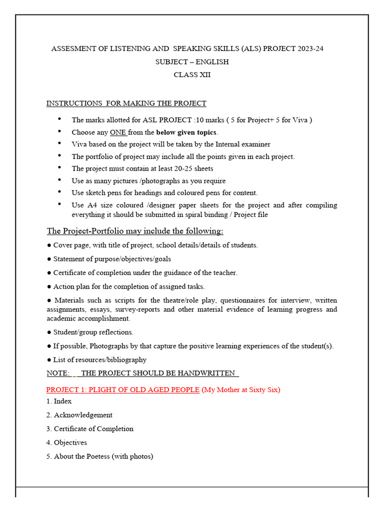 English Project Topics 2023-24 | PDF