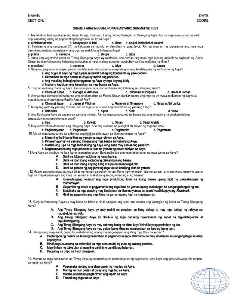 Quarter 1 Summative Test | PDF