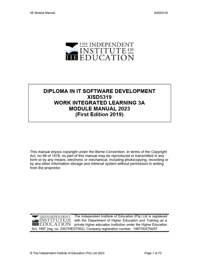 Diploma in It Software Development XISD5319 Work Integrated Learning 3A ...