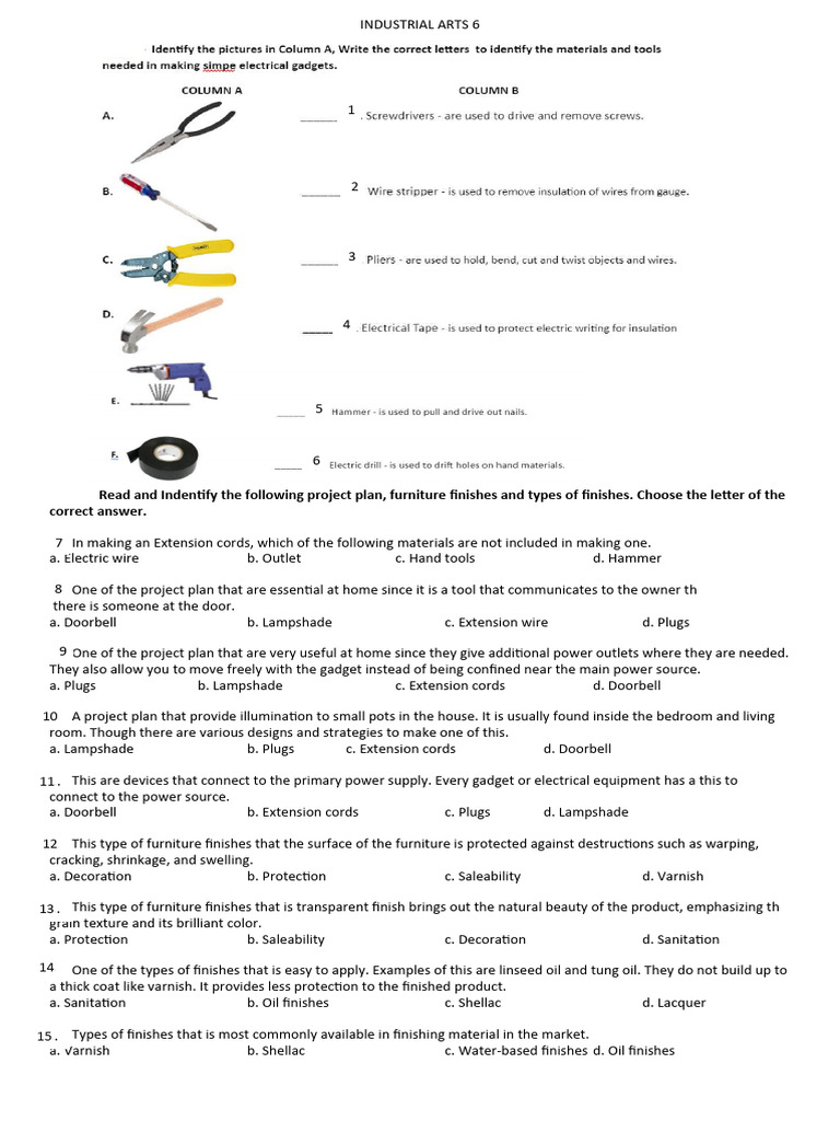 Industrial Arts 6 Part I | PDF | Varnish | Materials