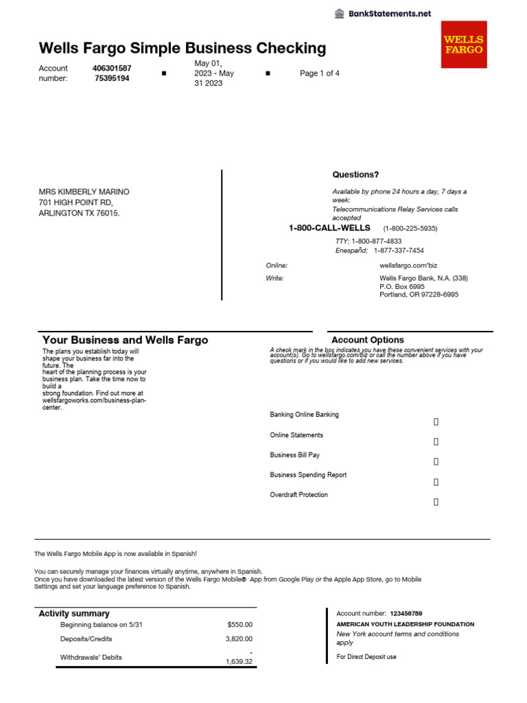 Wells-Fargo-Bank-Statement-BankStatements.net_ 3 | PDF | Overdraft | Banks